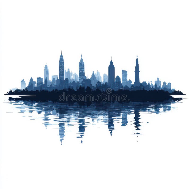 Cityscape Skyline Reflection Urban Architecture Blue Tones Stock ...