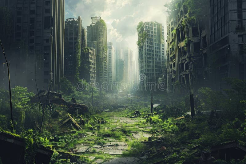 A Cityscape with Skyscrapers in the Downtown Area, a Post-apocalyptic ...