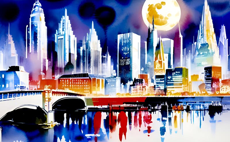 Cityscape with Skyscrapers and Skyline of the City Stock Illustration ...