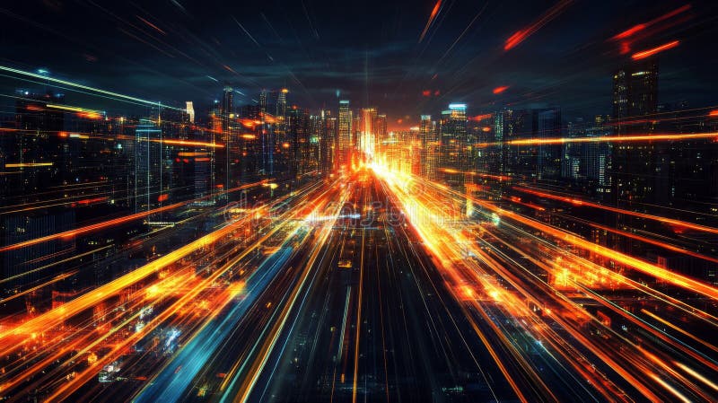 Cityscape with Streaks of Light, Representing Speed and Progress Stock ...