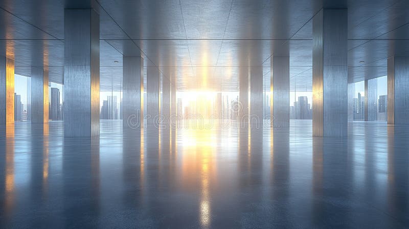 Cityscape Sunrise View from Modern Concrete Building Interior Stock ...