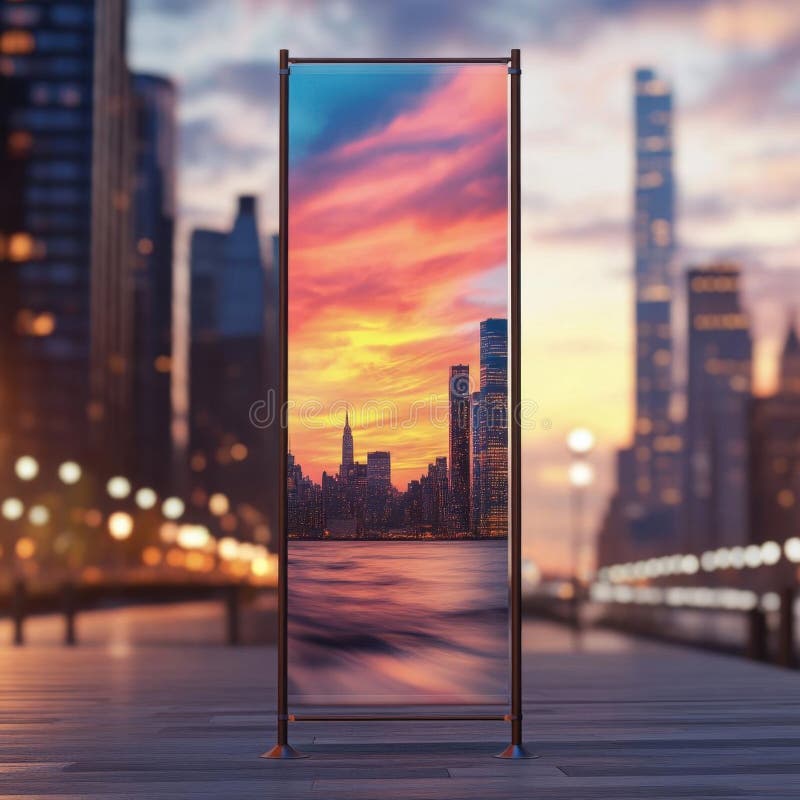 Cityscape Sunset Banner Mockup Stock Illustration - Illustration of ...