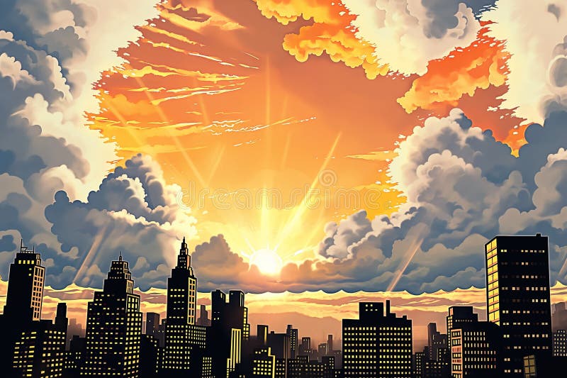 Cityscape with a Sunset and Clouds in the Sky. Stock Illustration ...