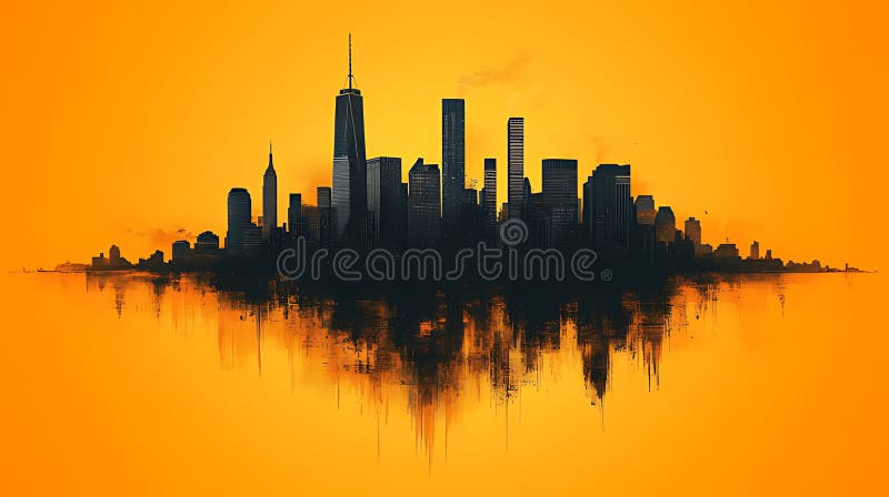Cityscape Sunset Reflection, Urban, Orange Background, Artwork, Design ...