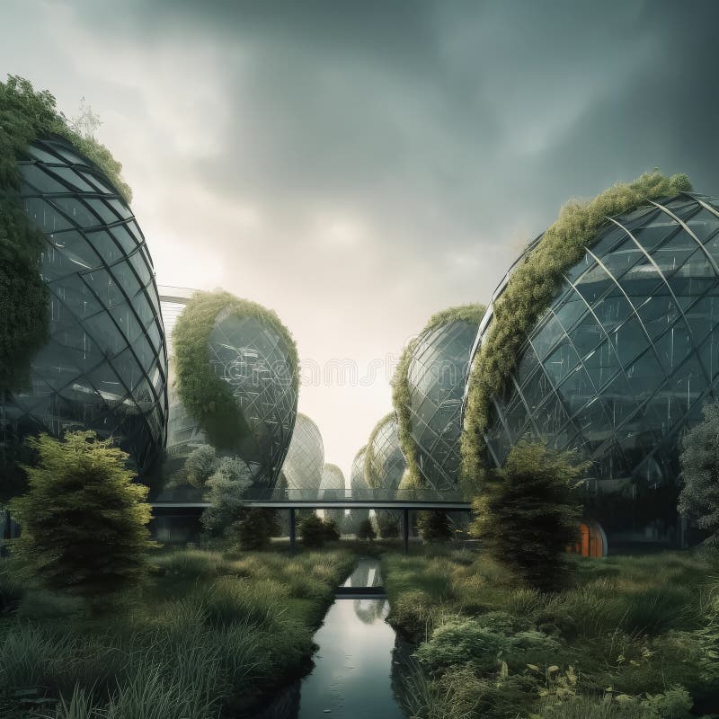 Cityscape with Tall Buildings and a Path Lined with Trees. Stock Photo ...