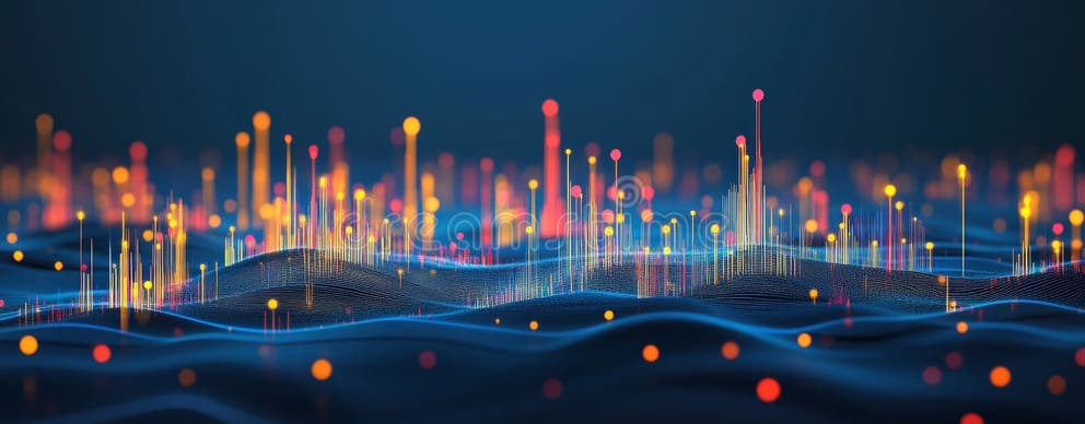 A Cityscape of Tomorrow, Highlighted by Neon Lights and a Digital Grid ...