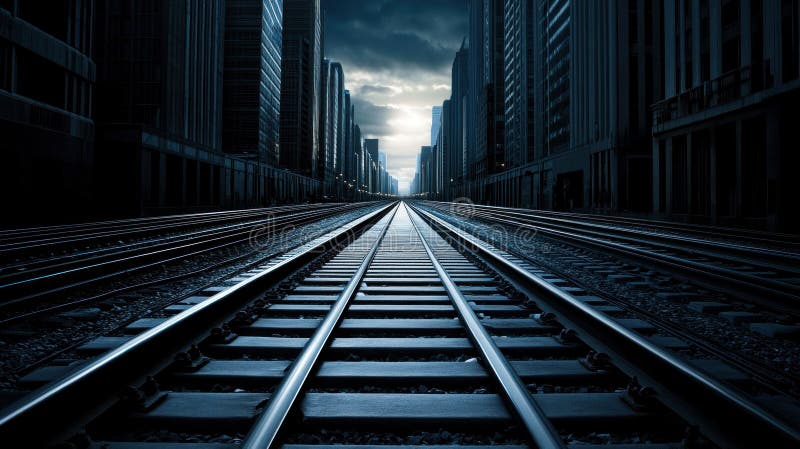 Cityscape with Train Tracks Symbolizing Progress and Success Stock ...