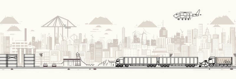 Cityscape with Transportation Infrastructure a Simple Line Drawing of a ...