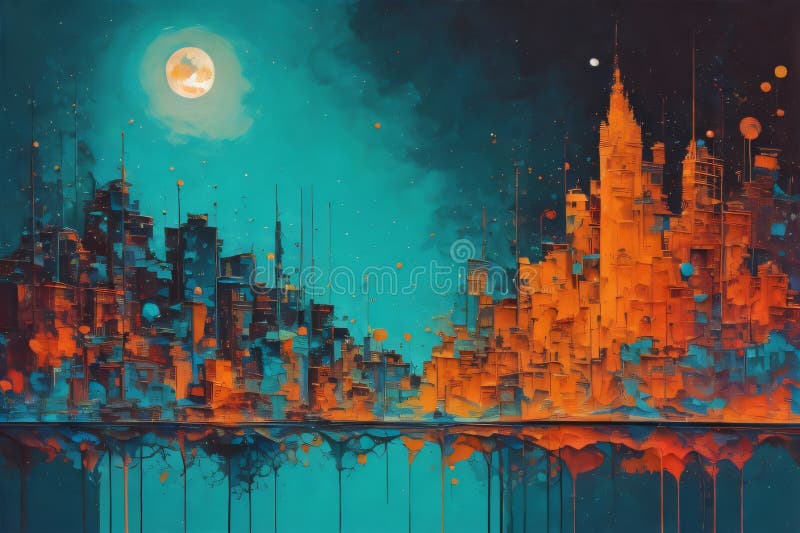 Cityscape in the Moonlight. Stock Vector - Illustration of file, leaves ...