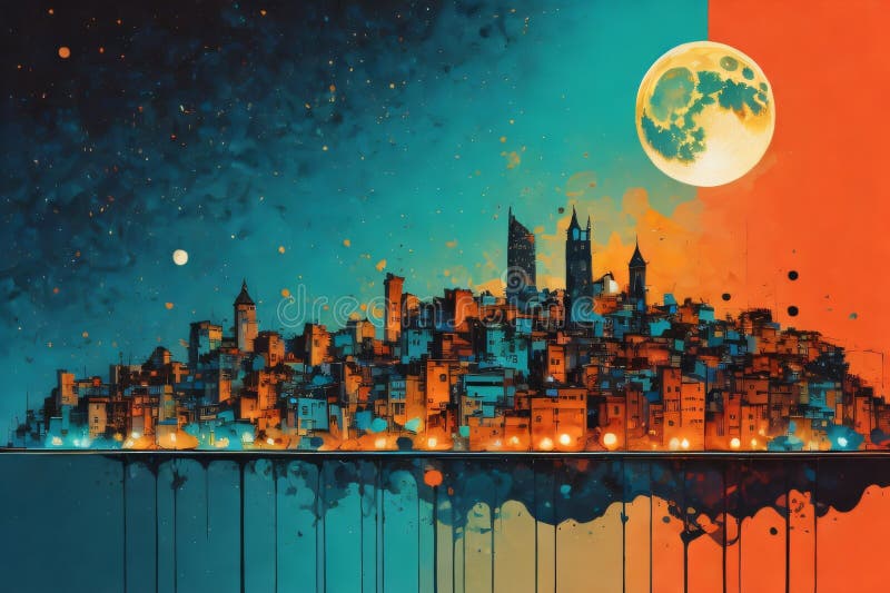 Cityscape in the Moonlight. Stock Vector - Illustration of file, leaves ...
