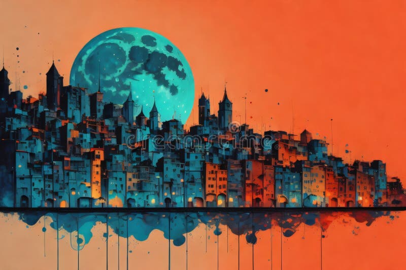 Cityscape in the Moonlight. Stock Vector - Illustration of file, leaves ...