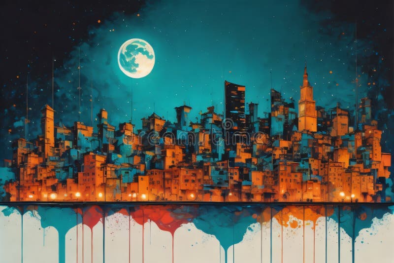 Cityscape in the Moonlight. Stock Vector - Illustration of file, leaves ...