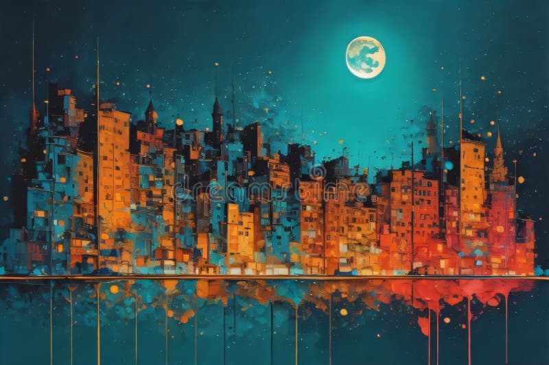 Cityscape in the Moonlight. Stock Vector - Illustration of file, leaves ...