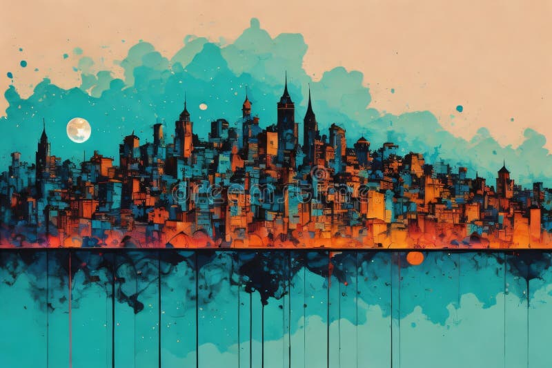 Cityscape in the Moonlight. Stock Vector - Illustration of file, leaves ...