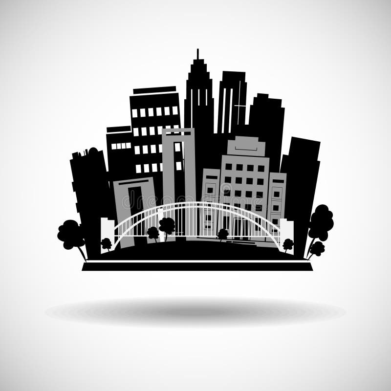 Vector City Skyline with Skyscrapers, Buildings, Trees and Bridges ...