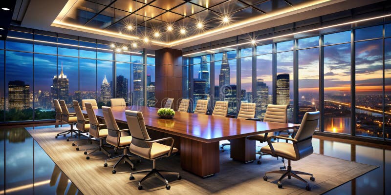 Cityscape View from Executive Meeting Room, 3D Render, Night, Cityscape ...
