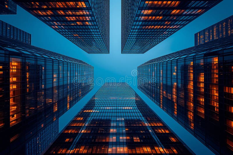 Cityscape View of Illuminated Skyscrapers at Night Stock Photo - Image ...