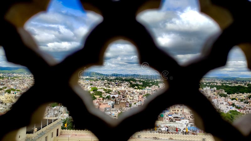 Cityscape View Inside from Window Fence Stock Photo - Image of panorama ...