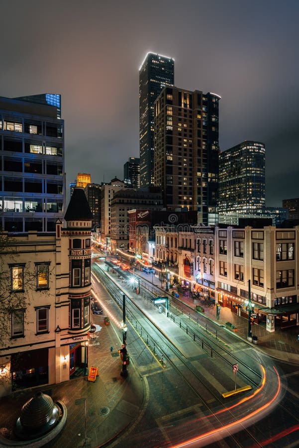 Cityscape View of Main Street at Night, in Houston, Texas Editorial ...