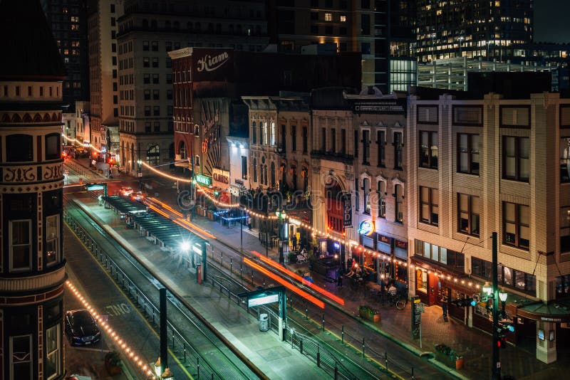 Cityscape View of Main Street at Night, in Houston, Texas Editorial ...