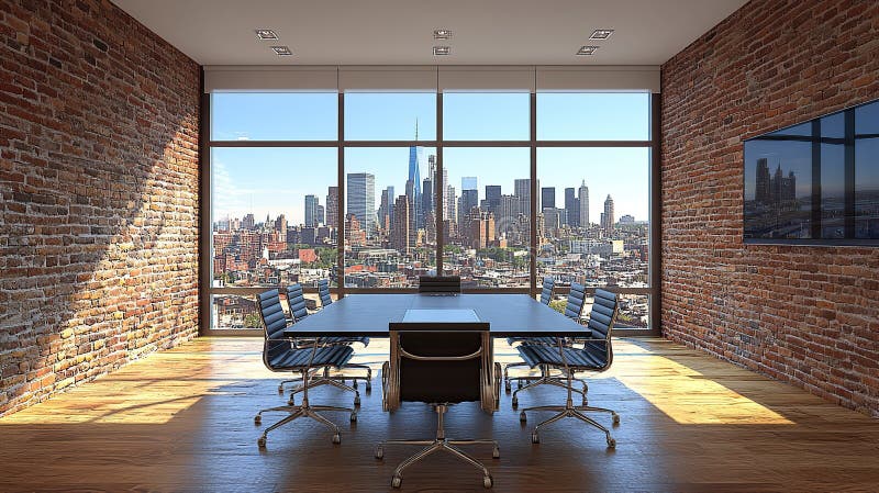 Cityscape View Modern Brick Conference Room Meeting Stock Photo - Image ...