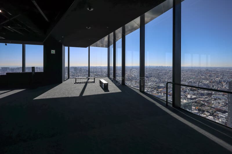 Cityscape View from a Modern Observation Deck Interior, Tokyo Dec 10 ...