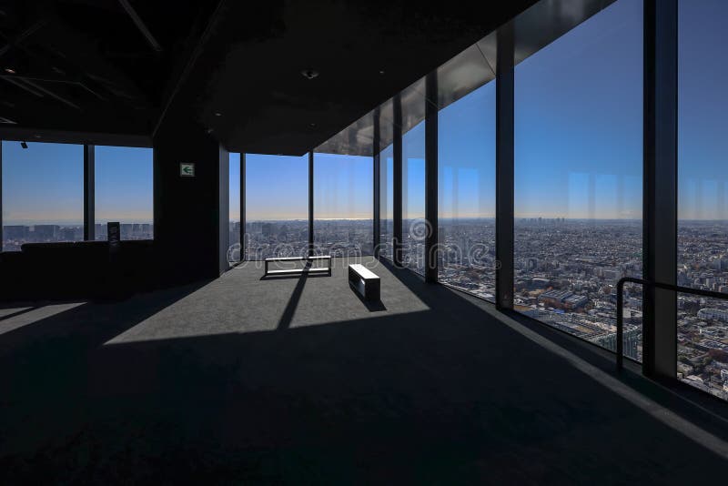 Cityscape View from a Modern Observation Deck Interior, Tokyo Dec 10 ...