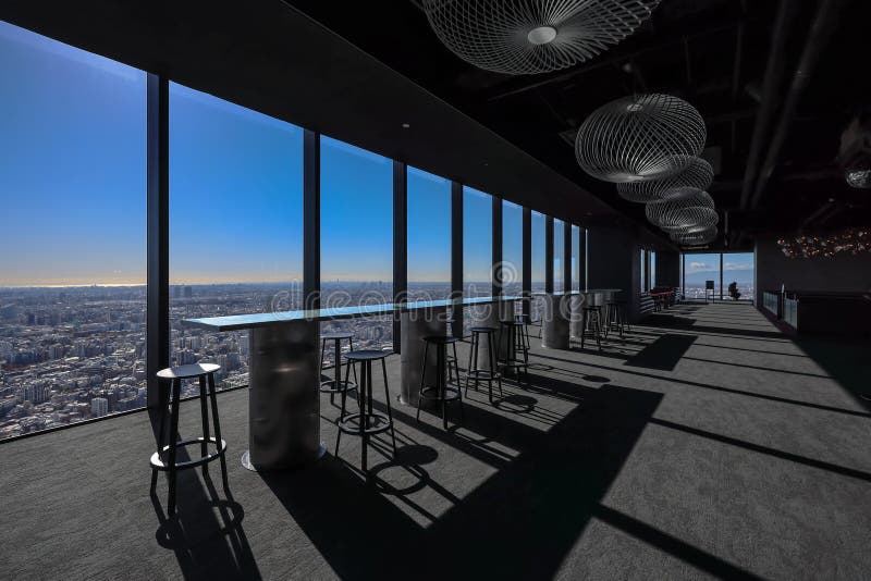 Cityscape View from a Modern Observation Deck Interior, Tokyo Dec 10 ...