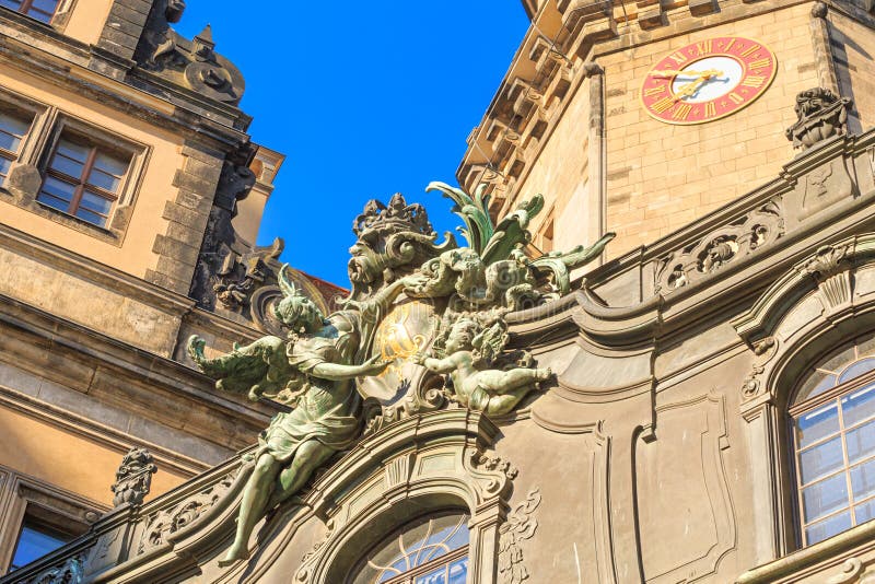 Cityscape - View of Part of the Dresden Castle Close-up, the Tower with ...