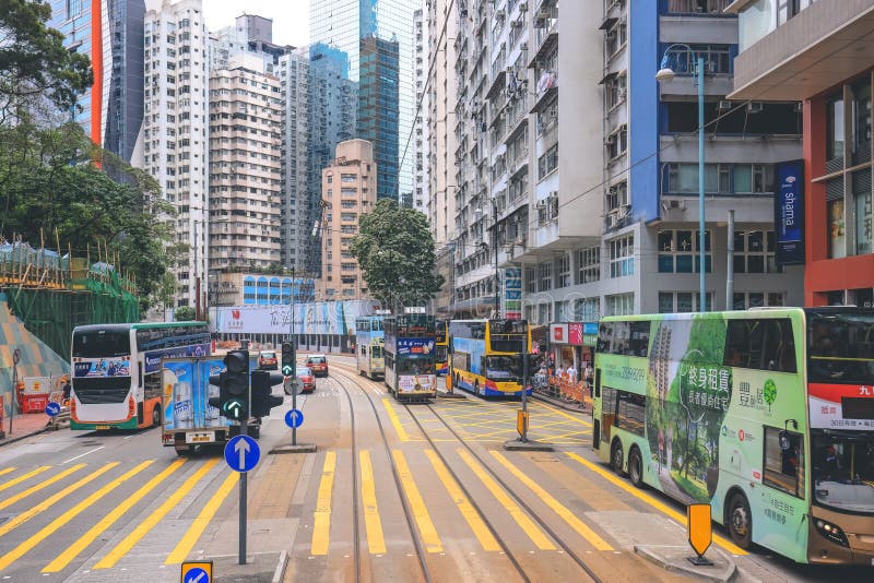 A Cityscape View with Trams at North Point District April 26 2023 ...