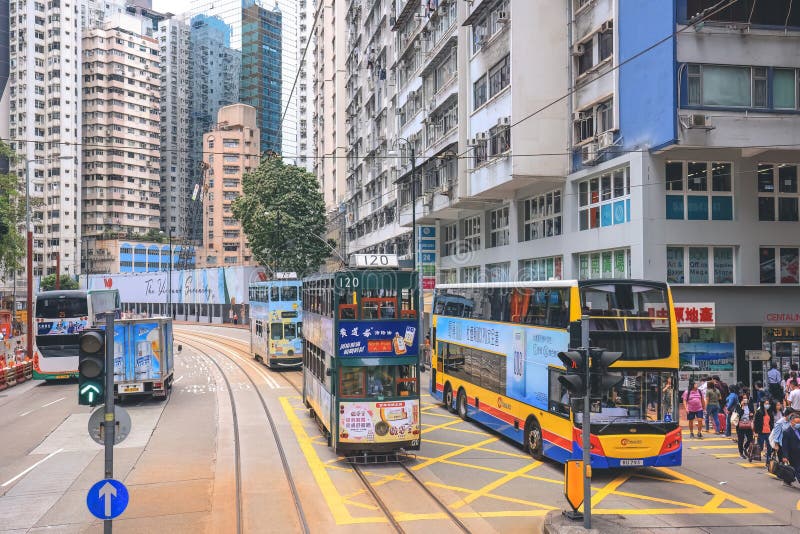 A Cityscape View with Trams at North Point District April 26 2023 ...