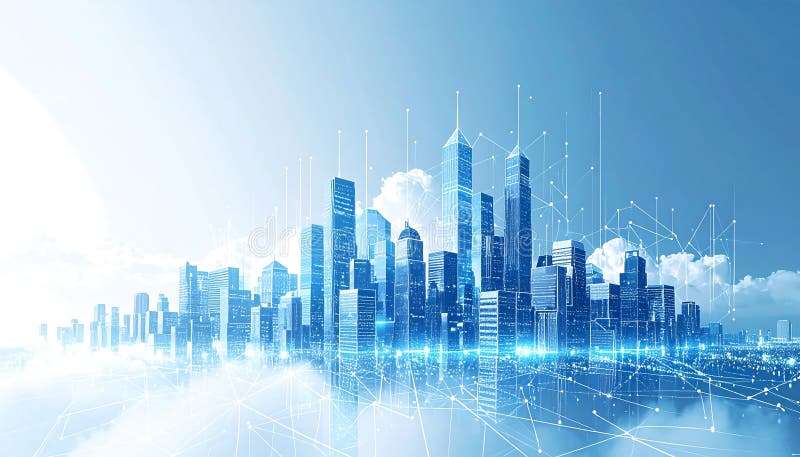 Cityscape Visualization Aerial View of High-tech Urban Skyline and ...