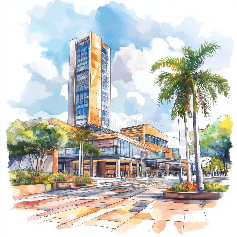 Ciudad Del Este. Ciudad Del Este Hand Drawn Watercolor Illustration ...