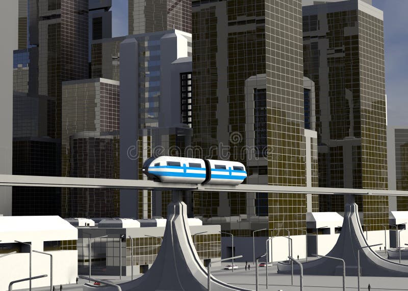 Ciudad Futurista 3d-Illustration Con Maglev Stock de ilustración ...