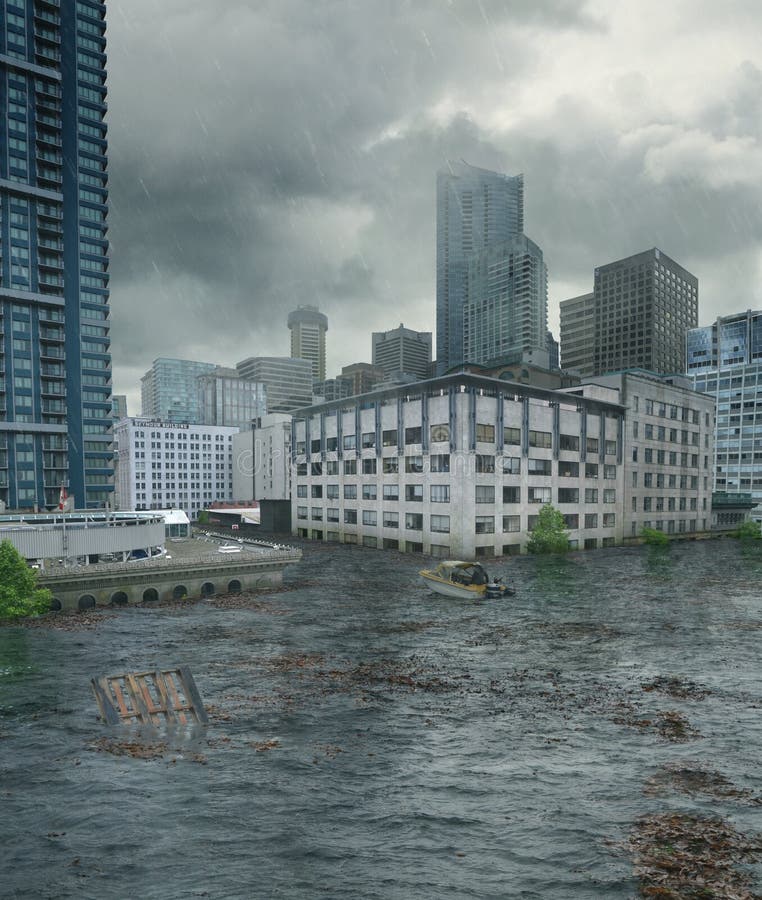 Ciudad Inundada Con El Barco Foto de archivo - Imagen de solitario ...