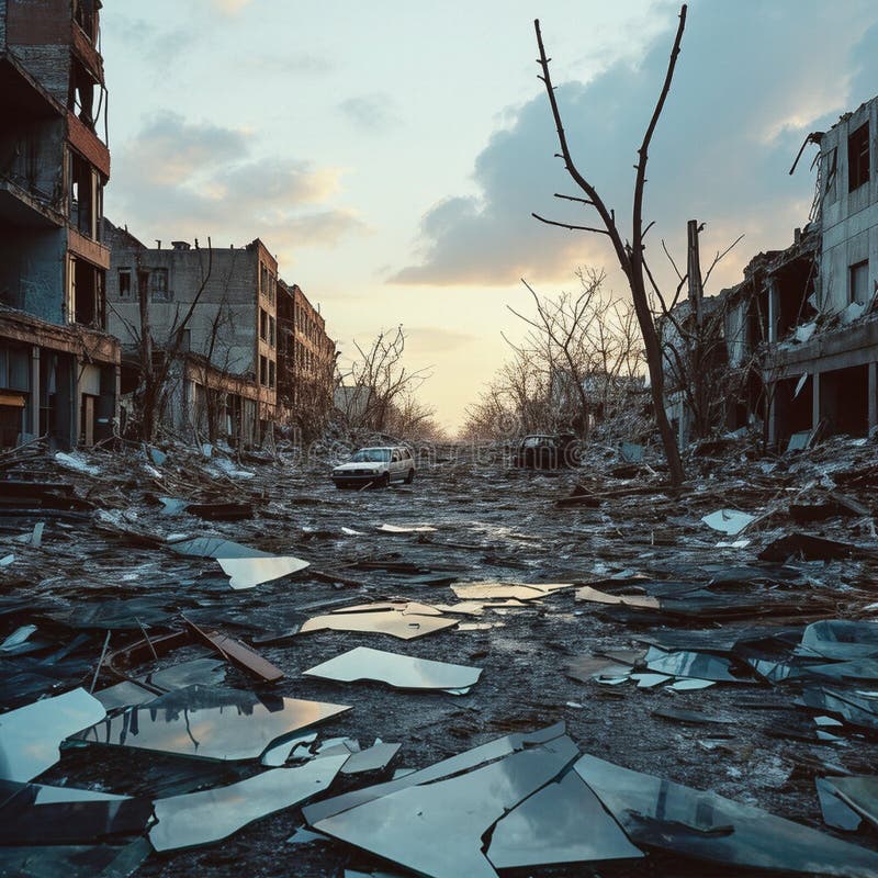 Ciudad Tras Devastador Tornado, Coches Rotos De Vidrio Stock de ...