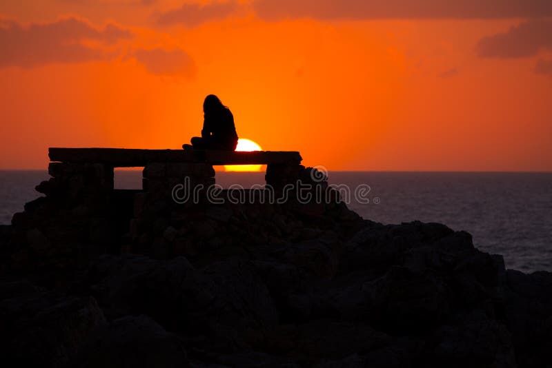 Ciutadella Menorca at Punta Nati Sunset with Girl Stock Photo - Image ...