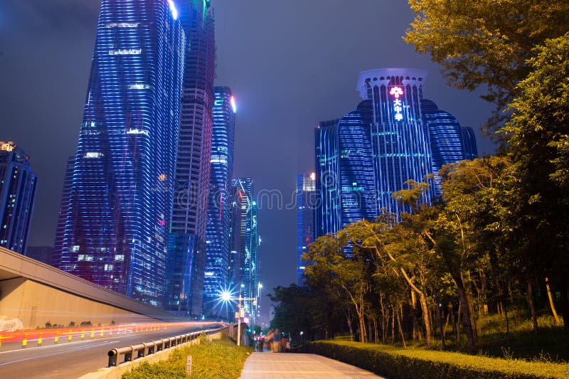 Civic Center Night Street View Editorial Stock Image - Image of built ...