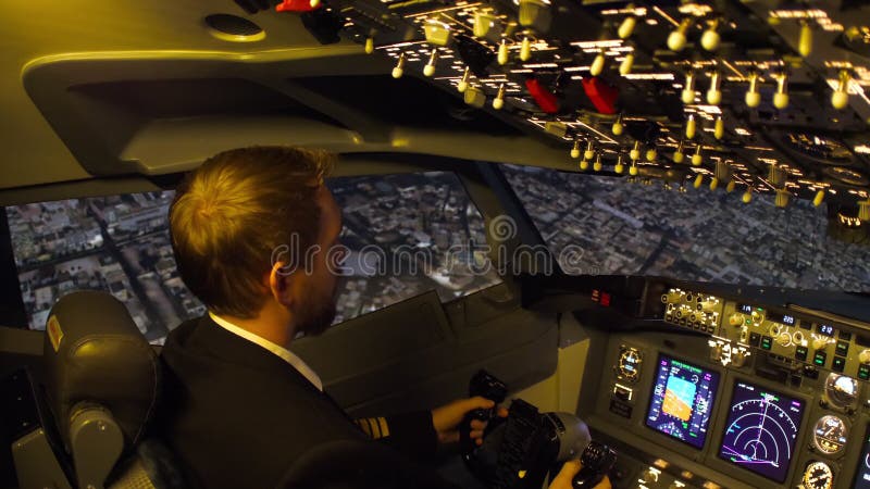 Civil aircraft cockpit. stock footage. Video of copilot - 150168788
