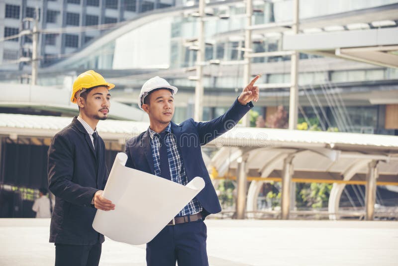 Civil Construction Engineer Teams Shaking Hands Together Wear Work ...
