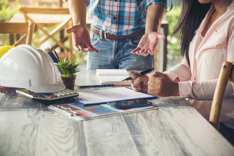 Civil Construction Engineer Teams Shaking Hands Together Wear Work ...