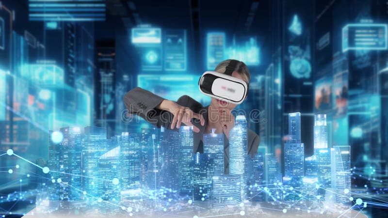 Civil Engineer Analyzing Tower Skyscraper Hologram Graphic Via VR ...