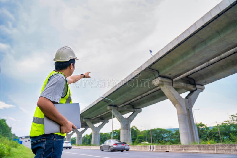 Civil Engineer Architecture Holding Laptop Inspection Project Road ...