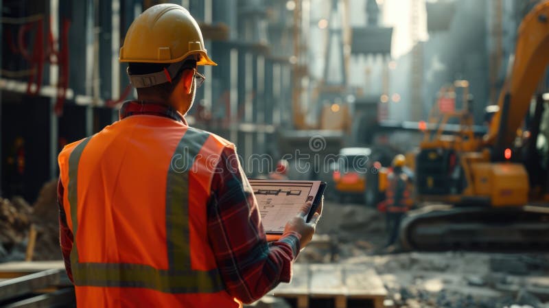 Civil Engineer Checking Blueprint while Standing at Construction Site ...