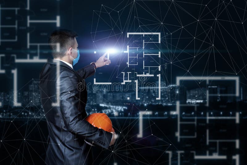 Civil Engineer Develop House Plan on Virtual Screen Stock Photo - Image ...