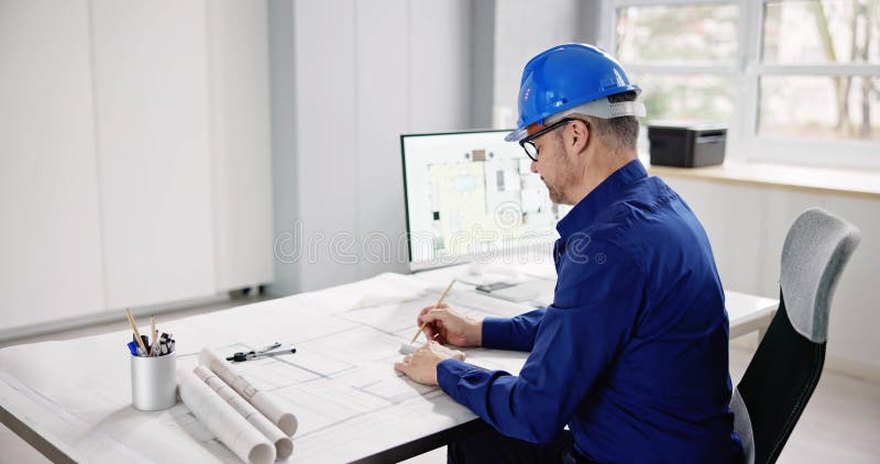 Civil Engineer Drawing Architecture Plan Blueprint Stock Image - Image ...