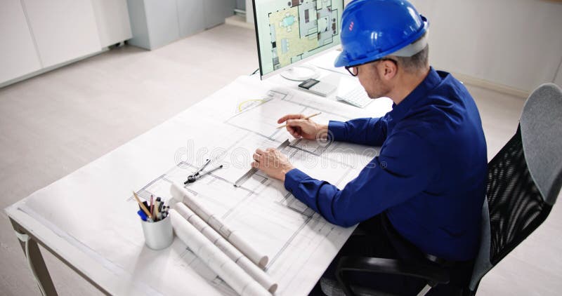 Civil Engineer Drawing Architecture Plan Blueprint Stock Image - Image ...