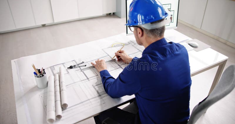 Civil Engineer Drawing Architecture Plan Blueprint Stock Image - Image ...
