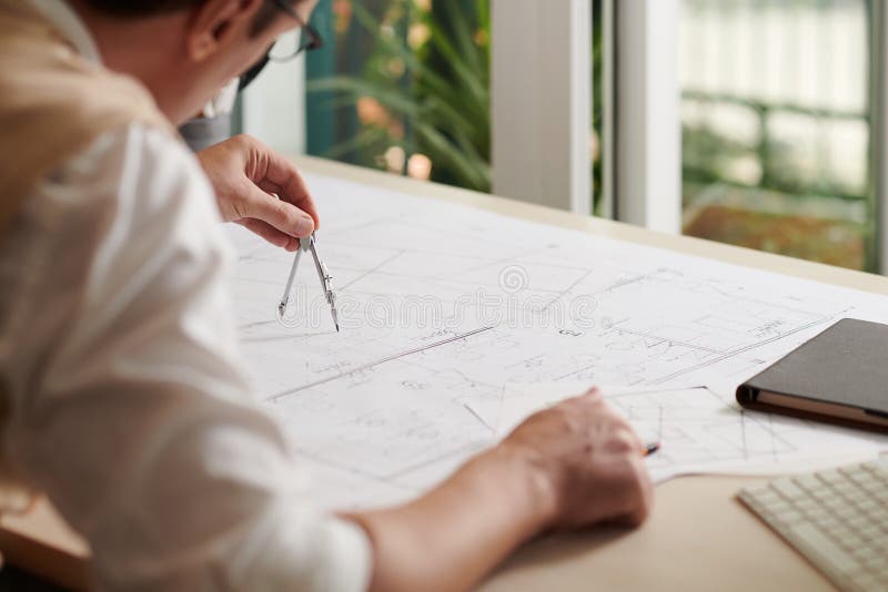 Civil Engineer Drawing with Compass Stock Image - Image of architect ...