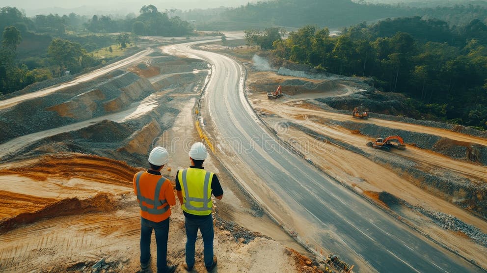 Civil Engineer Evaluating Road Construction and Overseeing Expressway ...